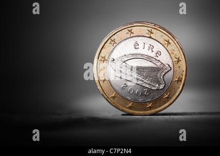Irish one euro coin showing the national backside. Short depth-of-field ...