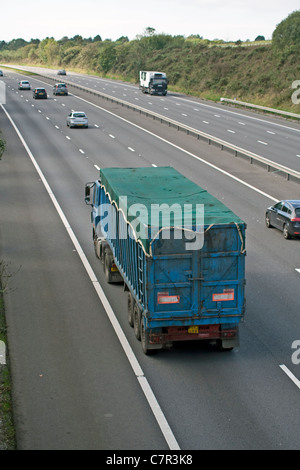 Lorries and trucks travel along the M4 motorway in South Wales, a vital ...