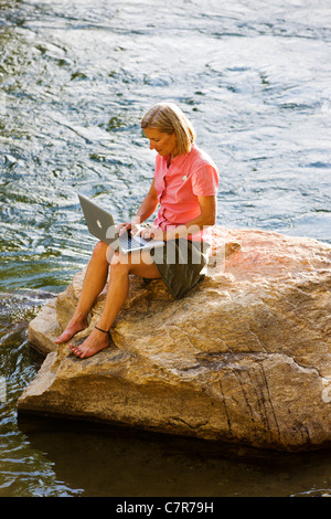 Woman work on laptop computer at home Stock Photo - Alamy