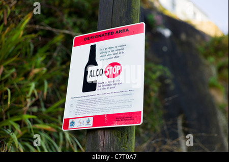 ALCO-STOP designated area sign instructing the public not to drink ...