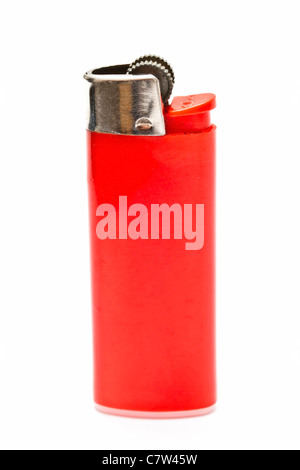 Red plastic gas lighter. Gas lighter isolated on white background ...