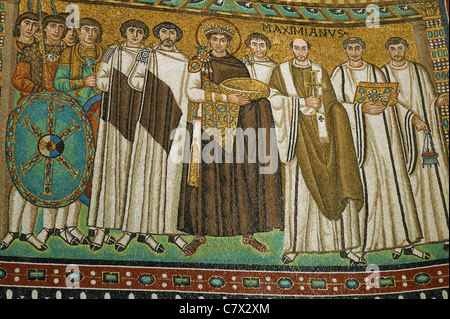 Emperor Justinian I and his court mosaic San Vitale Church Ravenna ...