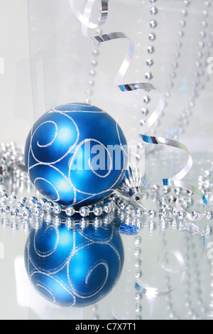 Silver and blue garland ribbons abstract texture. Christmas holiday ...