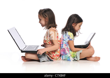 Little girl studying isolated on white background Stock Photo - Alamy