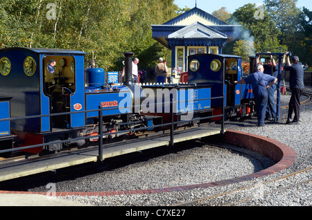 Miniature railway with trains, station and turntable at Longleat Safari ...