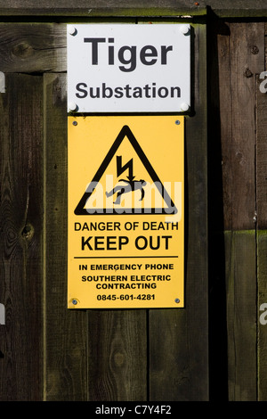 Tiger warning danger signs /sign for visitors and car passengers ...