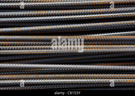 Ribbed steel bar reinforcement construction ready for concrete casting ...