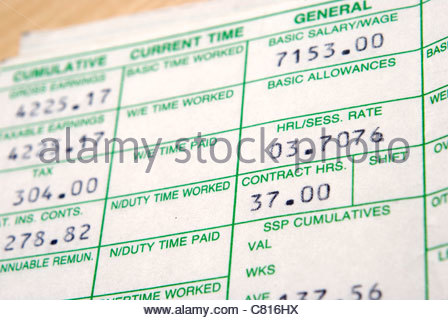 Pay slip wages slip salary pay packet salaries Stock Photo: 6380636 - Alamy