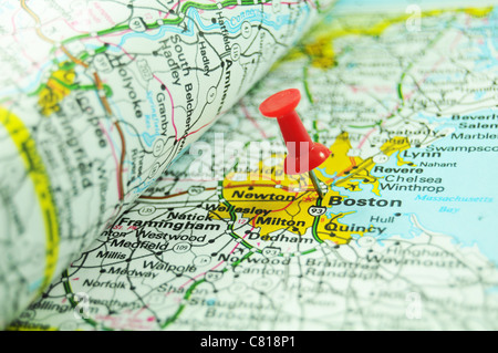 Boston pinned on a map of Massachusetts, USA Stock Photo - Alamy