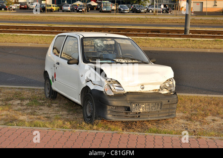 Crashed car near street - Fiat Seicento (600) damaged in an traffic ...