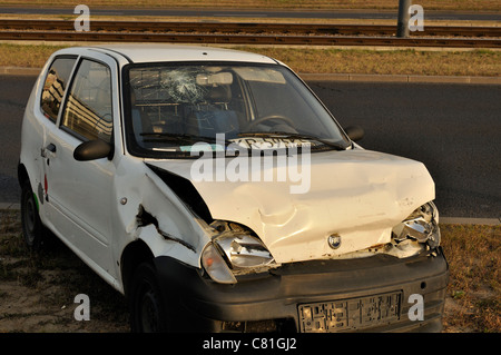 Crashed car near street - Fiat Seicento (600) damaged in an traffic ...