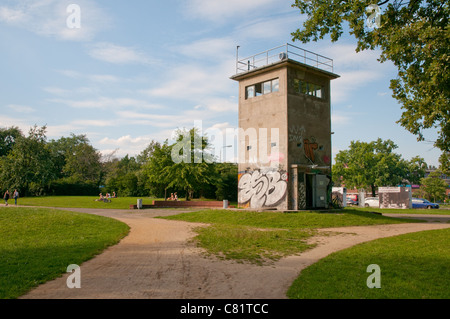 Preserved East German Berlin Wall watchtower, Berlin Stock Photo - Alamy