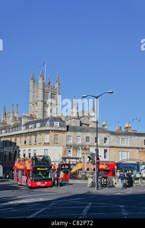 Open-topped tour buses in Bath, N.E. Somerset, England, UK Stock Photo ...