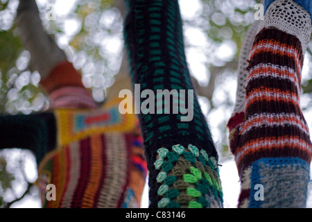 Hand knit sweaters for trees Stock Photo - Alamy