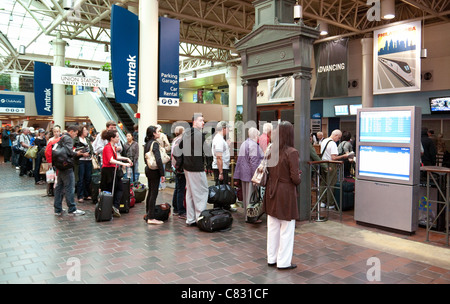 People queuing for the an Amtrak train, Union Station, Washington DC ...