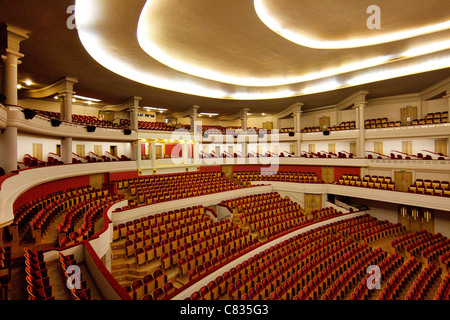 Classical opera house theater, wide-angle interior view from the stage ...