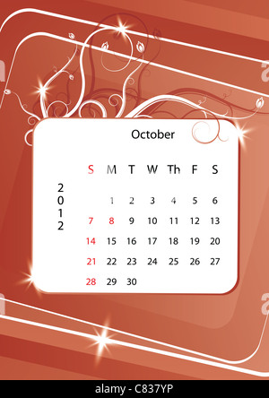 October of 2012 calendar Stock Photo - Alamy