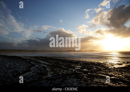 sunset over Enniscrone beach and killala bay county sligo republic of ...