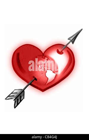 Earth inside of heart and arrow Stock Photo - Alamy