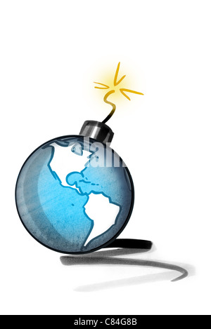 Earth as bomb with ignited fuse Stock Photo - Alamy