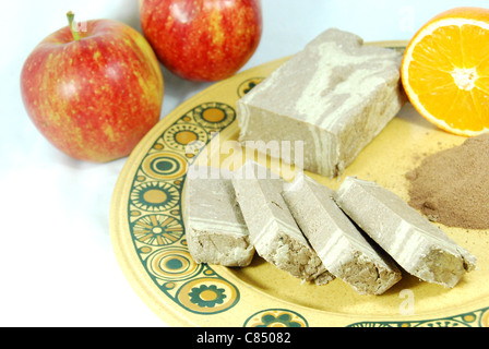 Pistachio halva dessert slices on a plate Stock Photo - Alamy