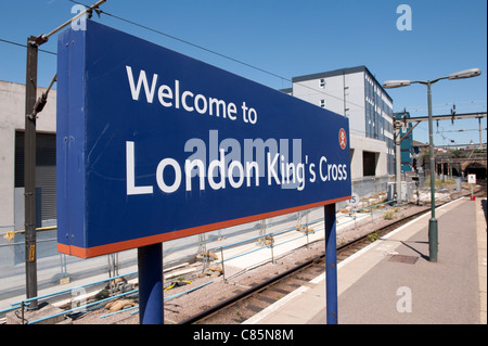 Welcome platform signs at Kings Cross railway Station, London, England ...