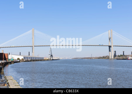 The cable-stayed Talmadge Memorial Bridge is a bridge in the United ...
