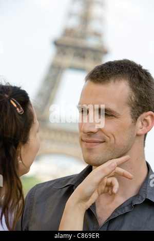 WOMAN CARESSING MANS HEAD Stock Photo - Alamy