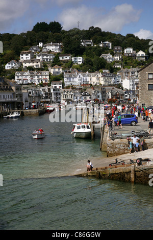 View of the River Looe passing through the popular resort of Looe on ...