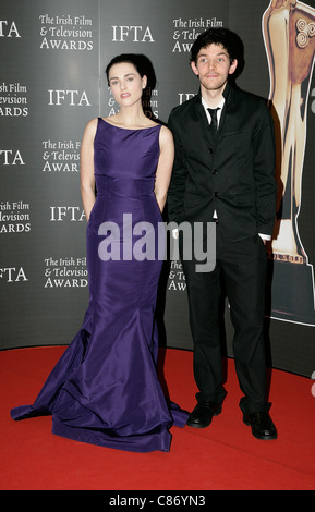 DUBLIN, IRELAND - FEBRUARY 14: Katie McGrath and Colin Morgan arrive at ...