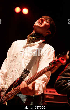 Kai Fish with the Mystery Jets performs on stage at the NME Brat Pack ...