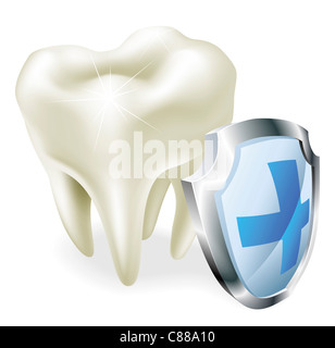 A tooth shield concept of a shiny white tooth being protected by a ...