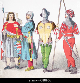 The figures are Germans (1350 to 1400): two knights in battle costume ...