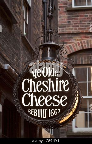 Ye Olde Cheshire Cheese traditional old London pub sign on Fleet Street ...