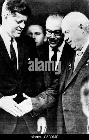 John Fitzgerald Kennedy and Nikita Khrushchev shake hands prior to the ...