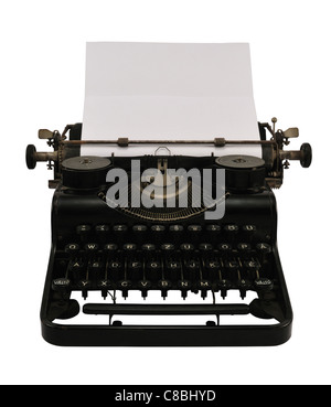 Typewriter with blank paper isolated on a white background Stock Photo ...