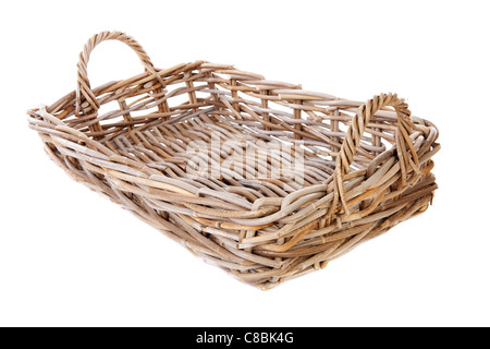 Big empty cane basket over white background Stock Photo - Alamy