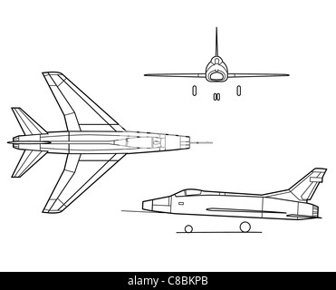 Drawing of fighter aircraft North American F-86 K Sabre, 1950s Stock ...