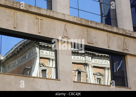 Reflections in the windows of Italy's National Bank, Banca D'Italia on ...