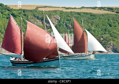 Cornish Luggers sailing in Looe Bay South East Cornwall Stock Photo - Alamy