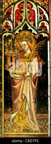 Filby, Norfolk, rood screen, St. Peter with the keys to heaven and book ...