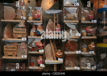 Souvenirs from solid rock salt in a souvenir shop in the Wieliczka Salt ...