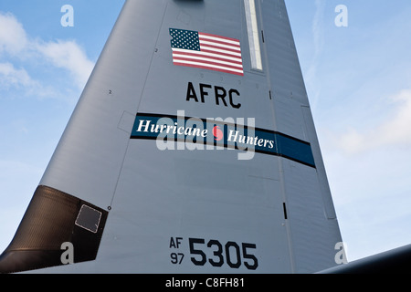 Tail section of a Hurricane Hunter Lockheed WC-130 Weatherbird aircraft ...