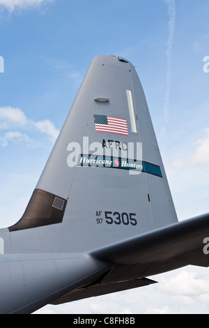 Tail section of a Hurricane Hunter Lockheed WC-130 Weatherbird aircraft ...