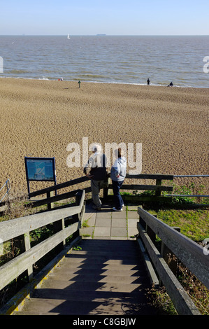 Looking out over the sandy beach and ocean, at Ramsgate on the Kent ...