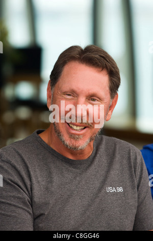 Larry Ellison (CEO, Oracle) aboard the Rising Sun yacht in Valencia ...