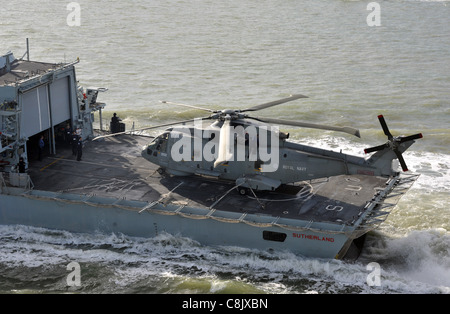 Merlin Helicopter on the Royal Navy Type 23 Frigate HMS St Albans in ...