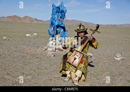 Musician playing the Morin khuur, the typical musical instrument of ...