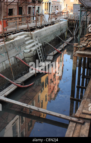 Dry canal dredging maintenance of Venice canals Stock Photo - Alamy