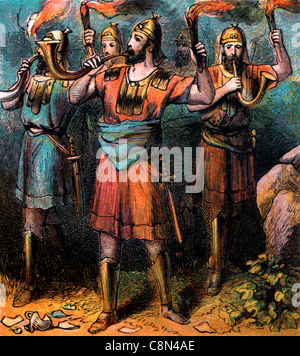Bible Stories- Illustration Of Gideon's Army Drinking Water In Cupped ...